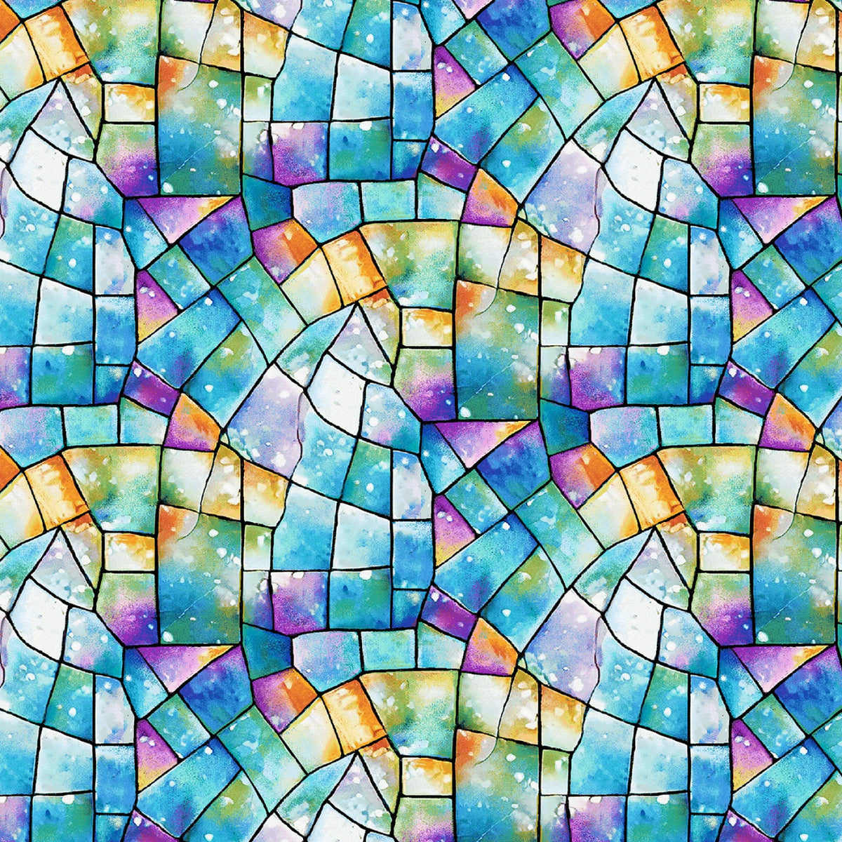 Turquoise/Multi Stained Glass 4.8 Inch repeat by the yard from Henry G ...